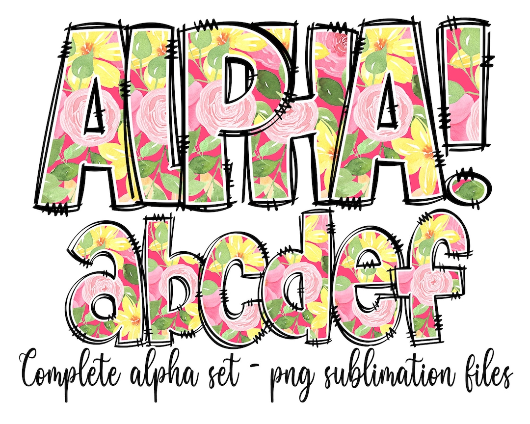 Alpha Set Bright Floral Print - Letters Pack - Clipart Alphabet ...