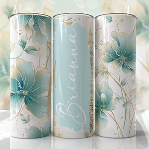 Mint Green - Floral - 20oz Skinny Seamless Tumbler Wrap PNG ...