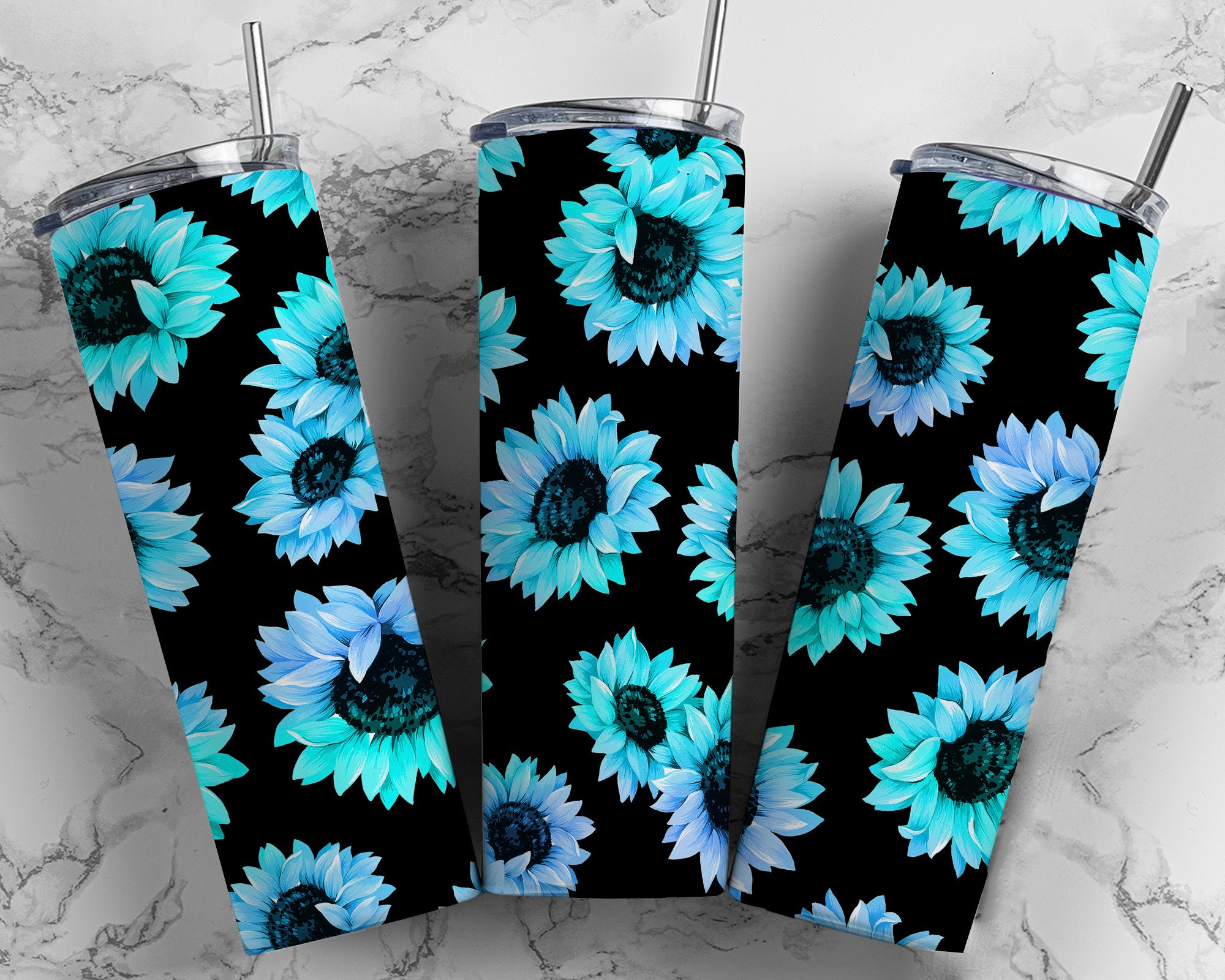 Aqua Blue Sunflower Tumbler Wrap PNG Tie Dye Seamless - Etsy