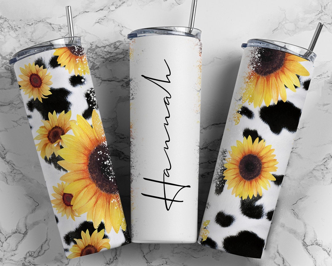 Add Your Own Name Sunflower Cow Print Tumbler Wrap PNG Tumbler Design ...