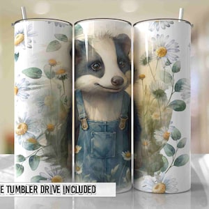Badger Tumbler Wrap Wearing Denim Overalls Watercolor Designs Seamless ...