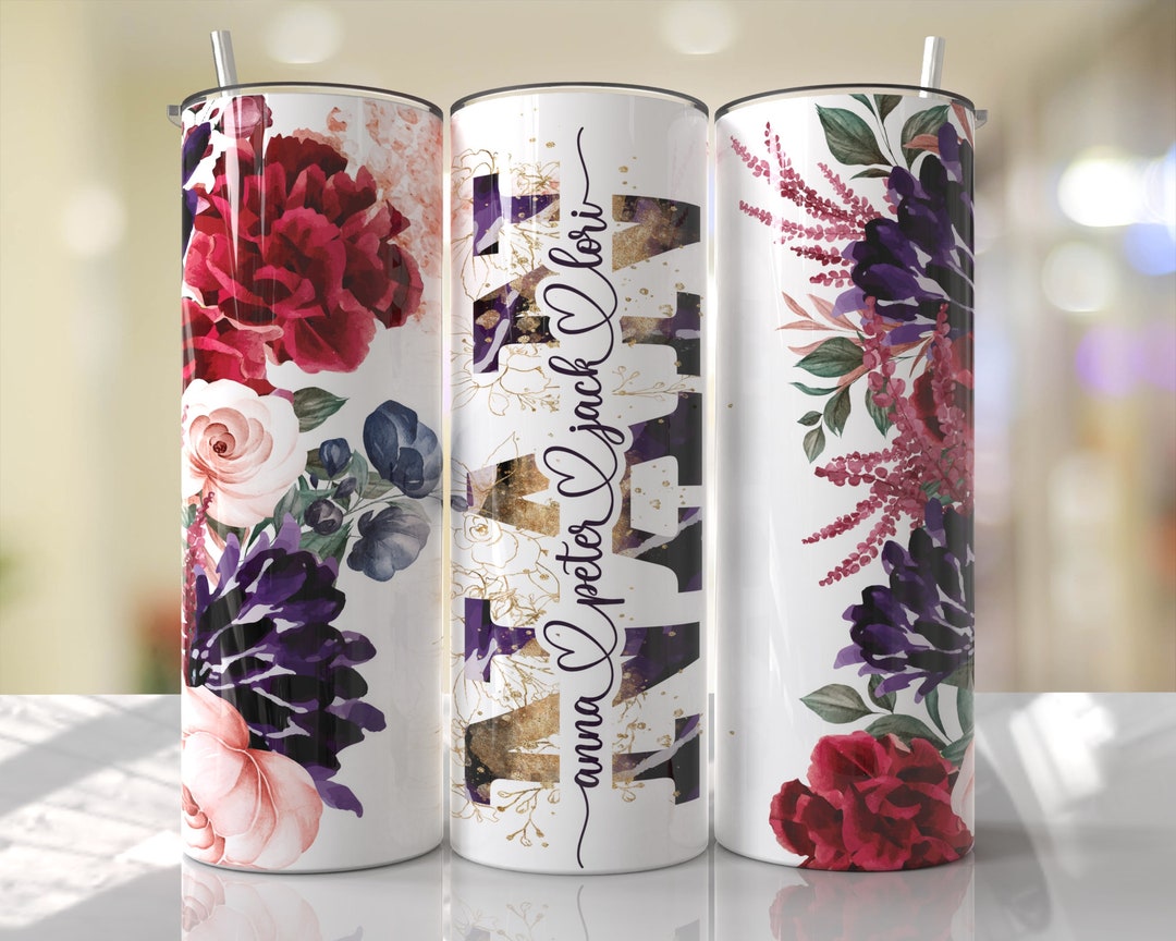 NAN Tumbler Wrap PNG Add Kids Names Red Purple Floral Tumbler Wrap ...