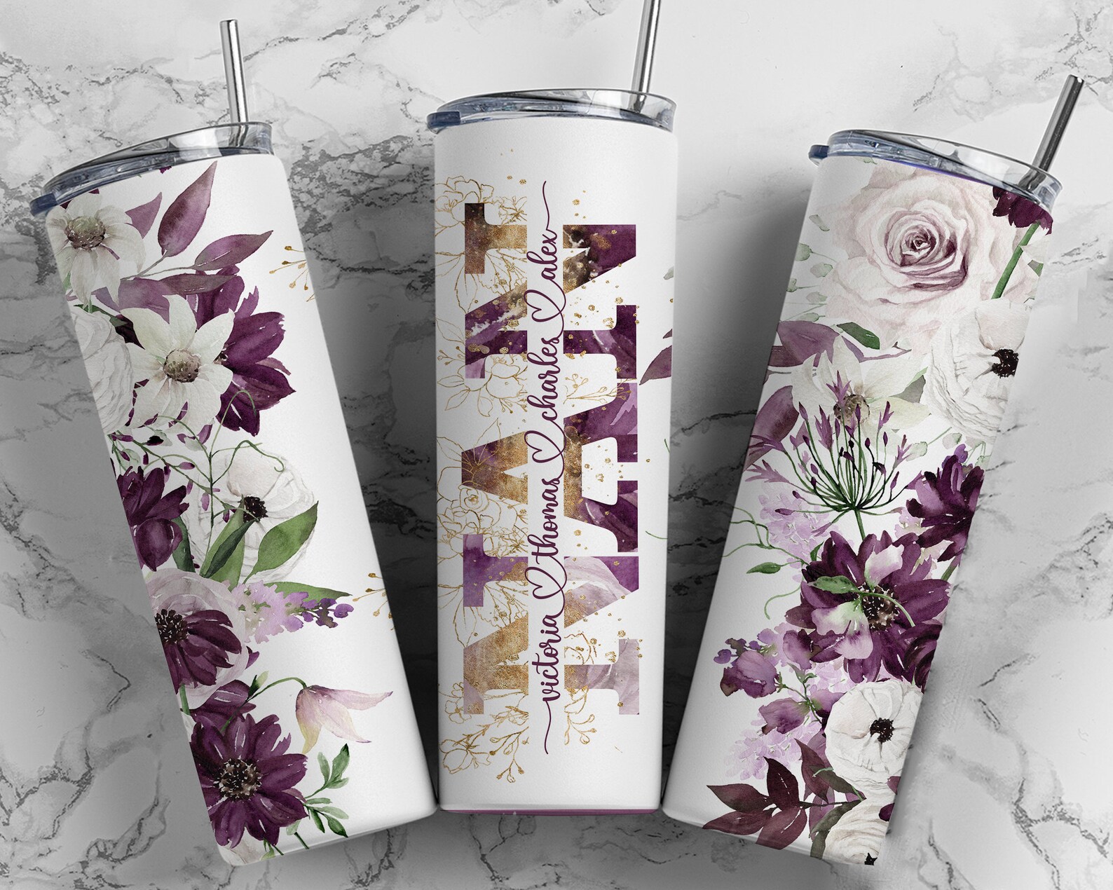 NAN Tumbler Wrap PNG Add Kids Names Purple Floral Tumbler - Etsy