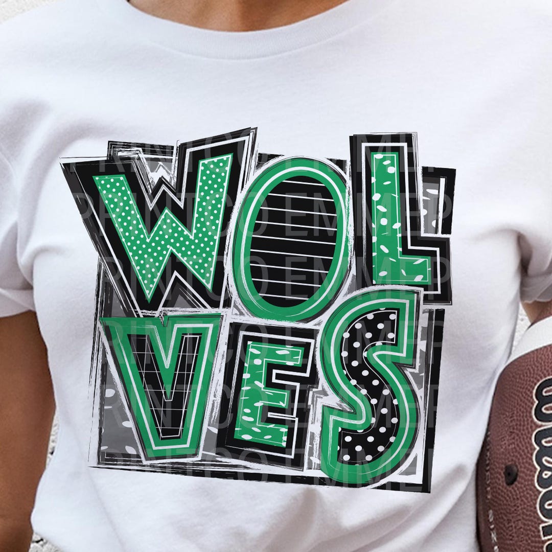Wolves School Spirit PNG: Green, Grey & White Sublimation Design - Etsy