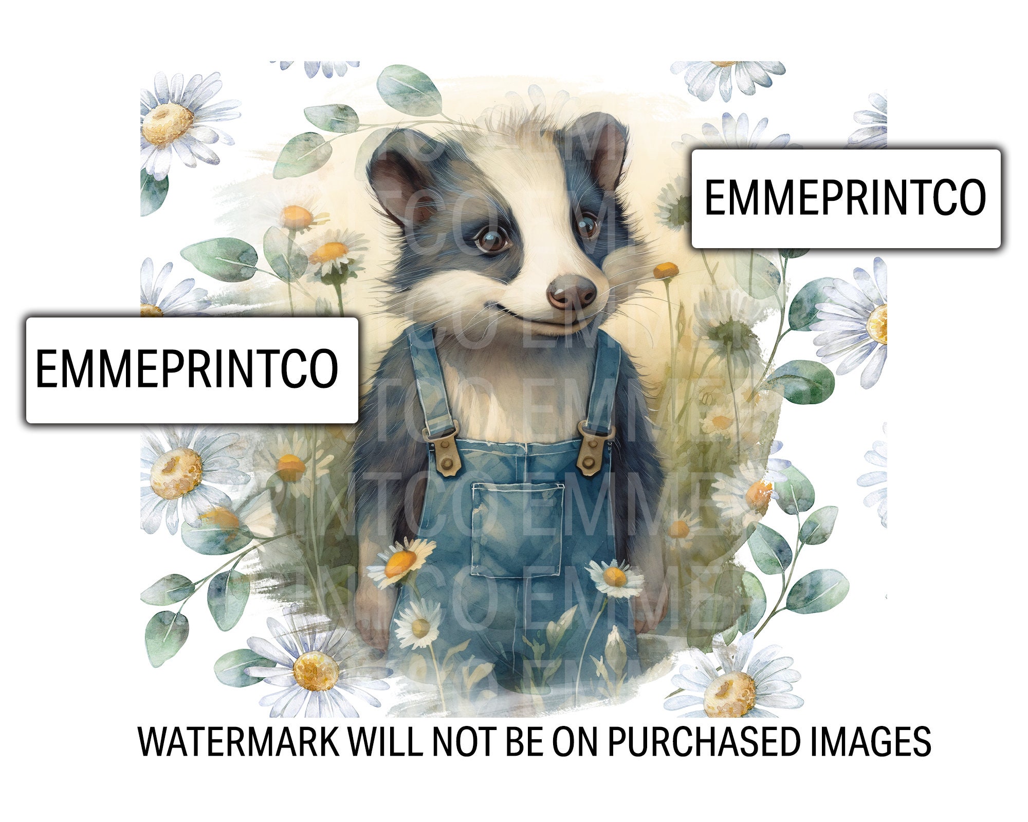 Badger Tumbler Wrap Wearing Denim Overalls Watercolor Designs Seamless ...