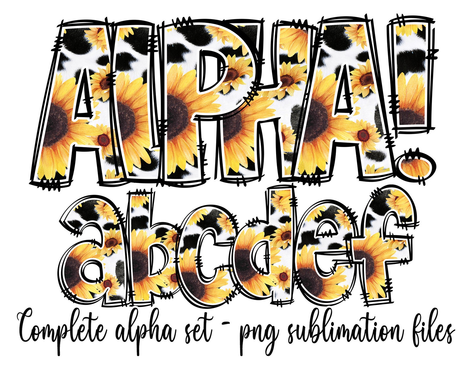 Alpha Set Sunflower Cow Print - Letters Pack - Clipart Alphabet ...