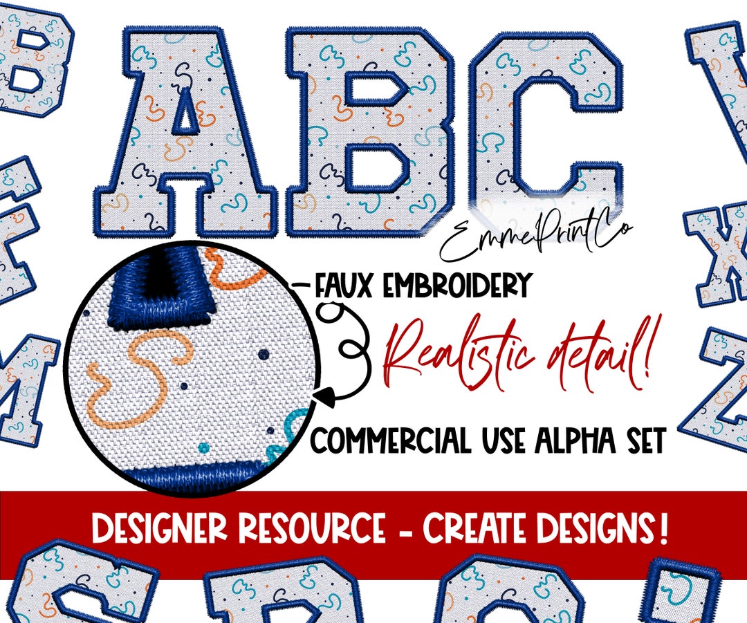 Blue Pattern - Faux Embroidery Applique Alpha Set - Alphabet ...