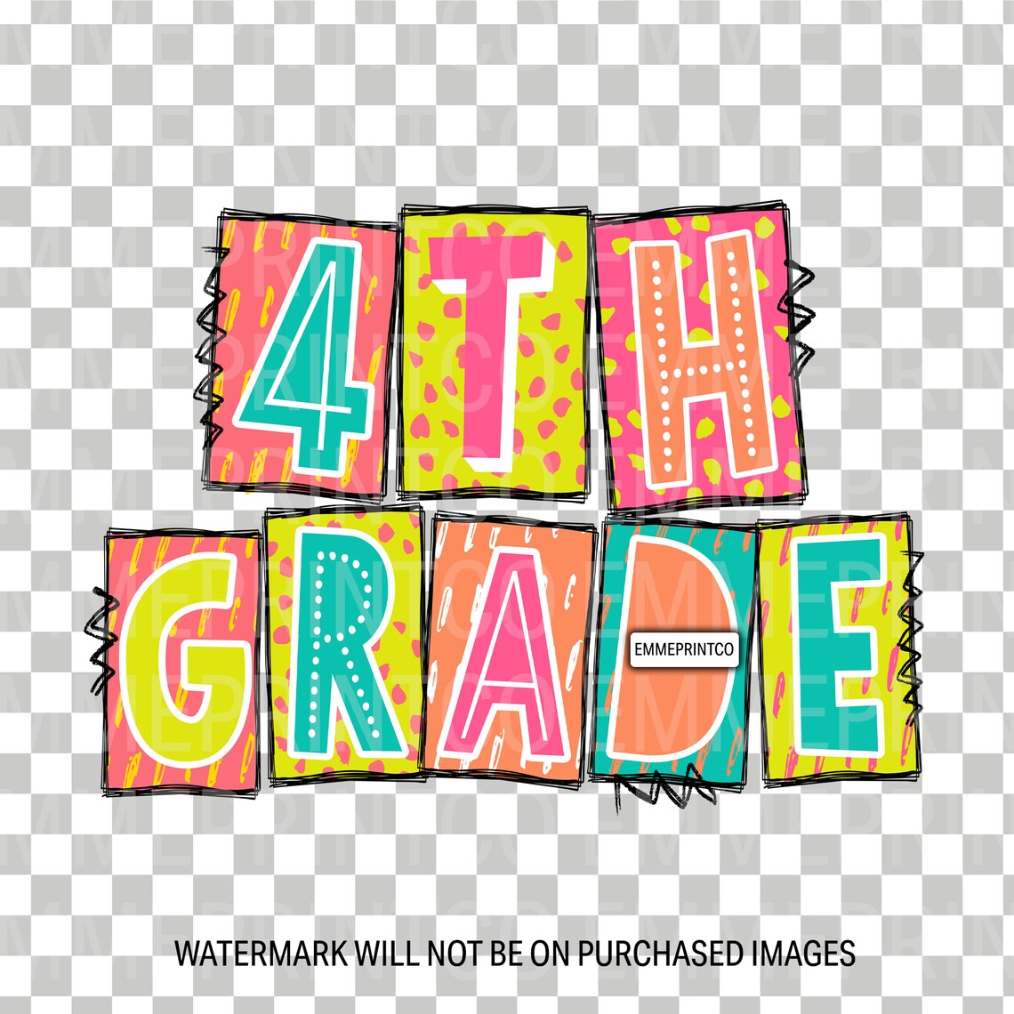 4th Grade Neon Sublimation Design PNG - Bright Neons School Grades PNG ...
