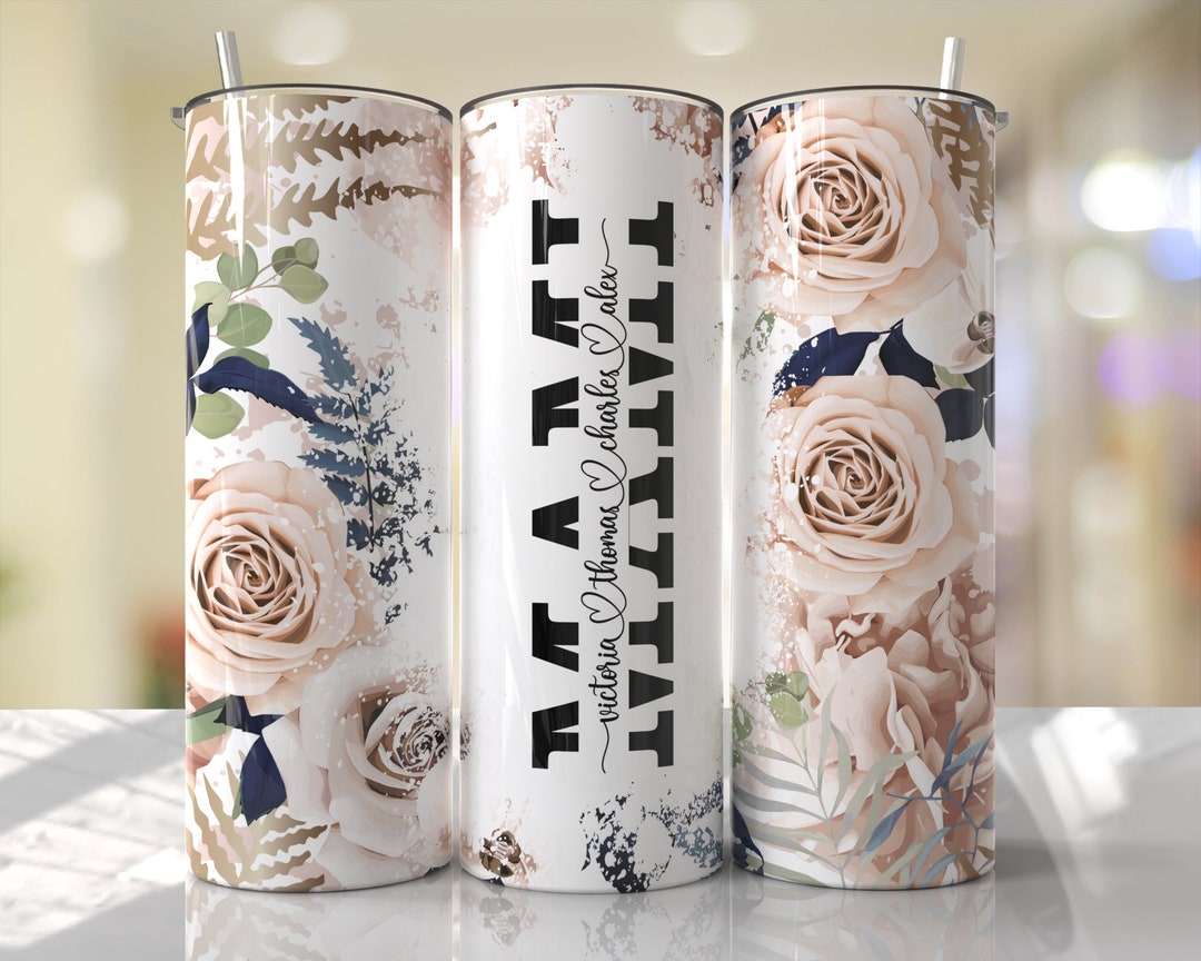 MAMI Floral Tumbler Wrap PNG Add Kids Names Tumbler Seamless ...