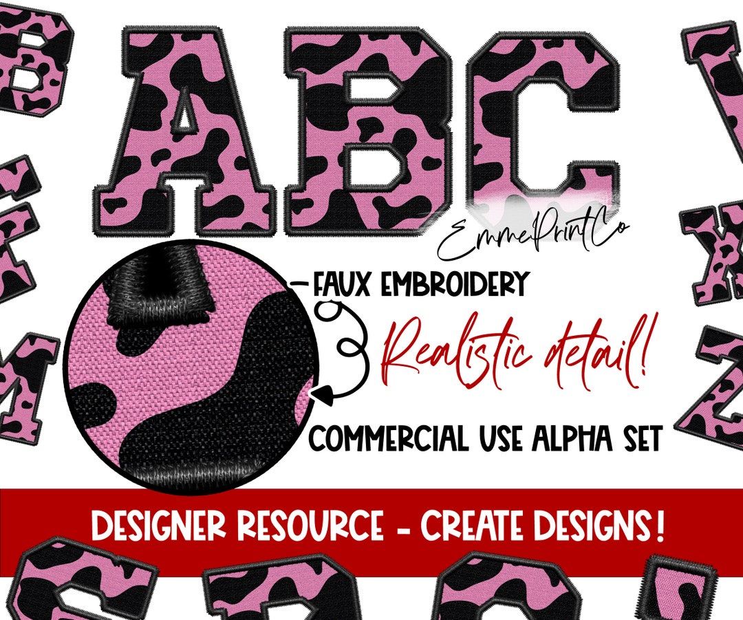 Cow Print - Faux Embroidery Applique Alpha Set - Alphabet Sublimation ...