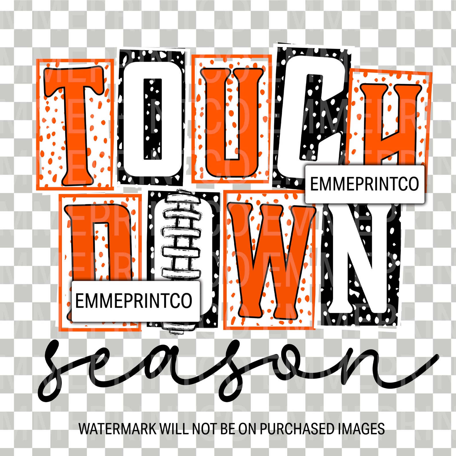 Touchdown Season Orange Black White Football Sublimation Design PNG ...