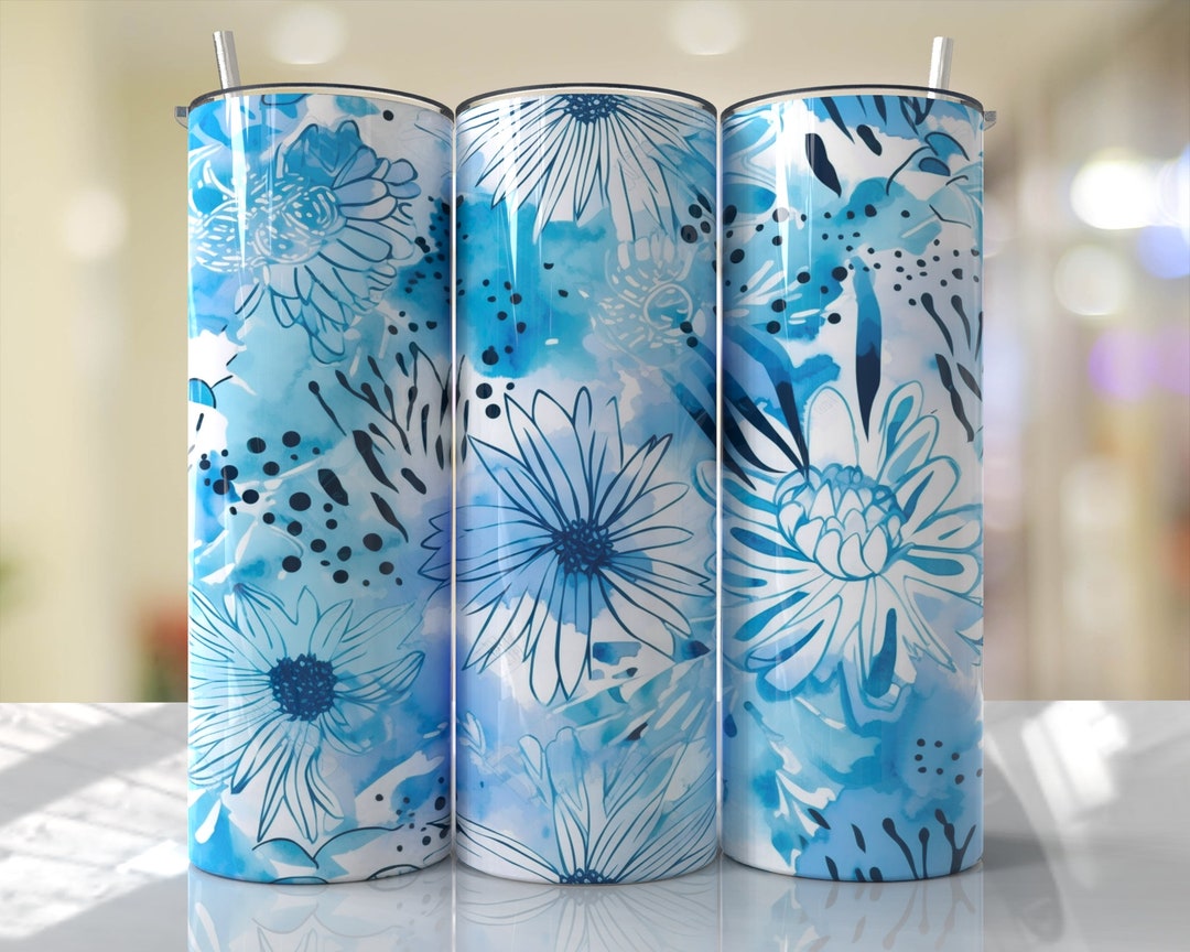 Floral Blue Tumbler Wrap PNG Tumbler Wrap Seamless Sublimation Designs ...