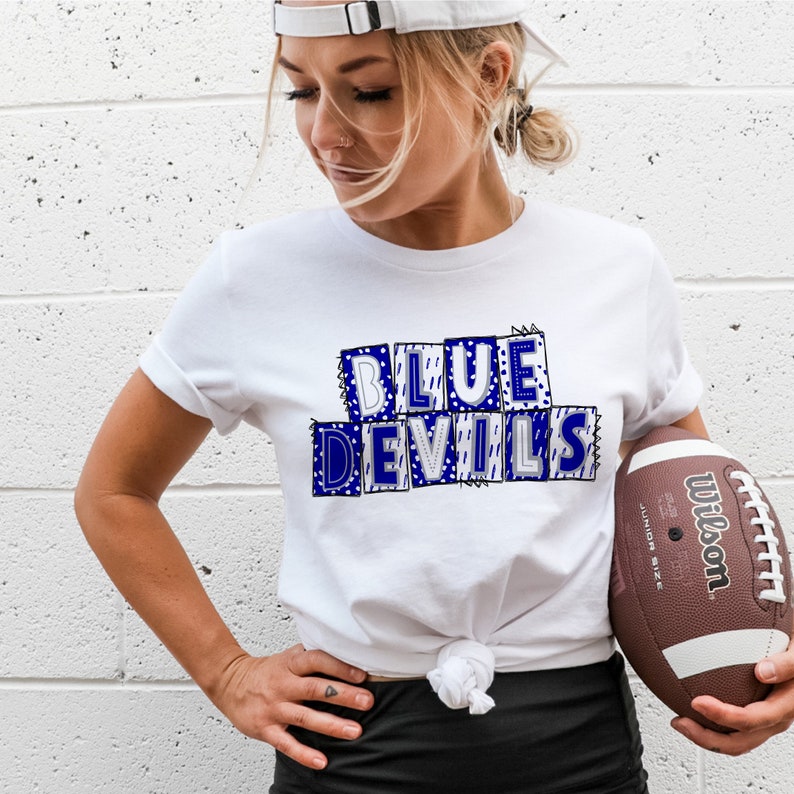 Blue Devils School Spirit Sublimation Design PNG - Blue White Tshirt ...