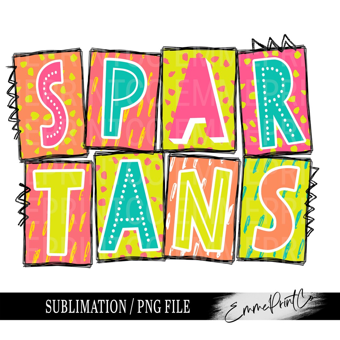 Spartans School Spirit Pride Sublimation Design PNG - Bright Neons ...