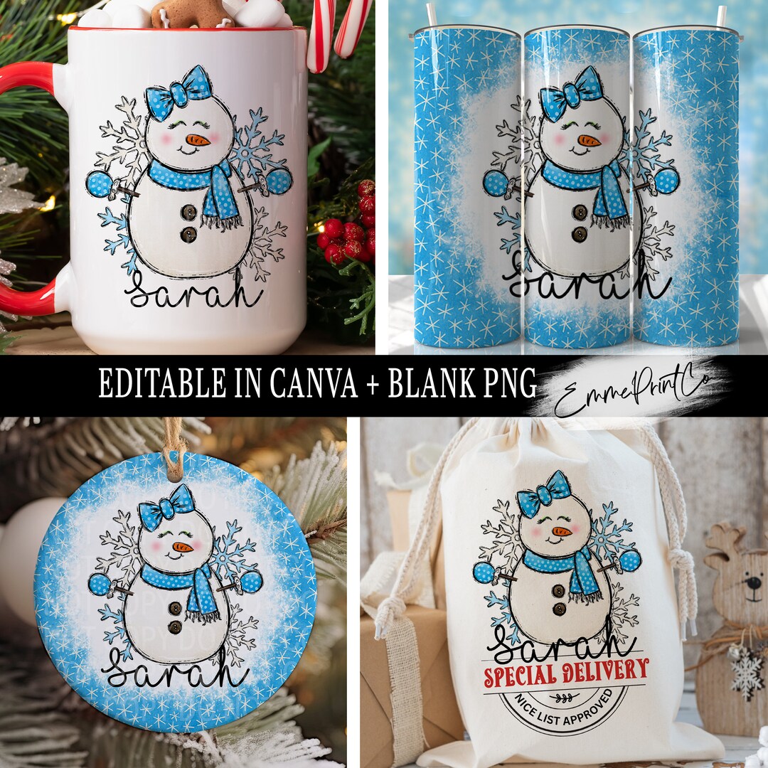 Snowman Christmas Bundle Mug Ornament Santa Sack Seamless Tumbler Wrap ...