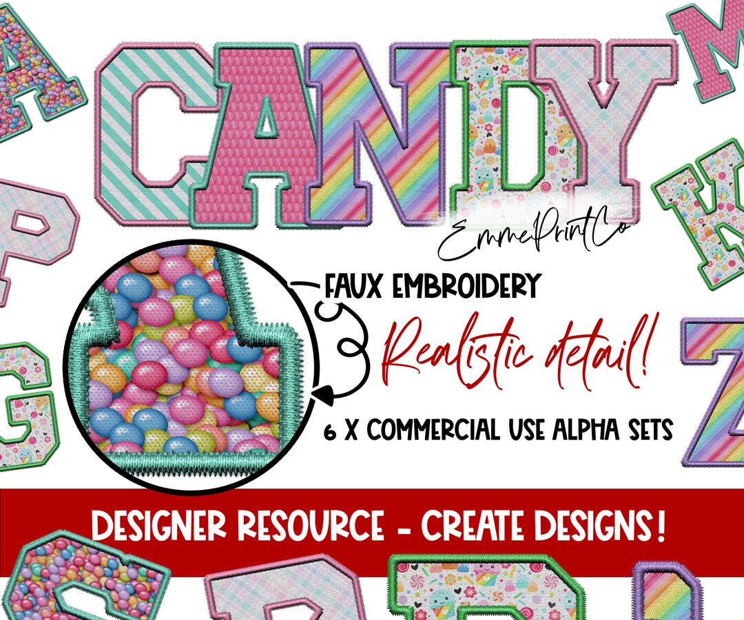 Candy Pastel - Faux Embroidery Applique Alpha Set - Alphabet ...