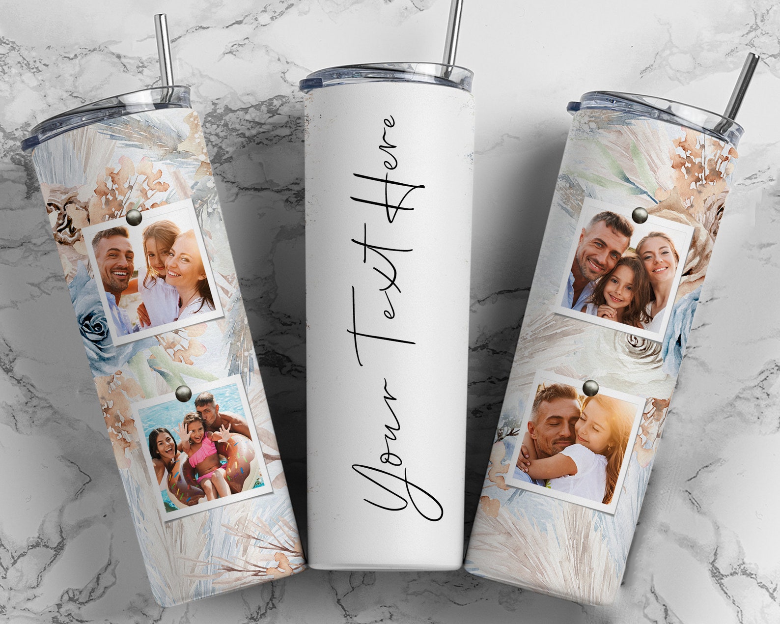 Blue Floral Tumbler Wrap for Photos PNG Tumbler Design Add - Etsy