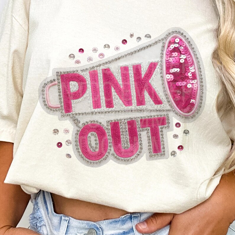 Cheer Pink Out Ribbon Sublimation Design Football Faux Embroidery ...