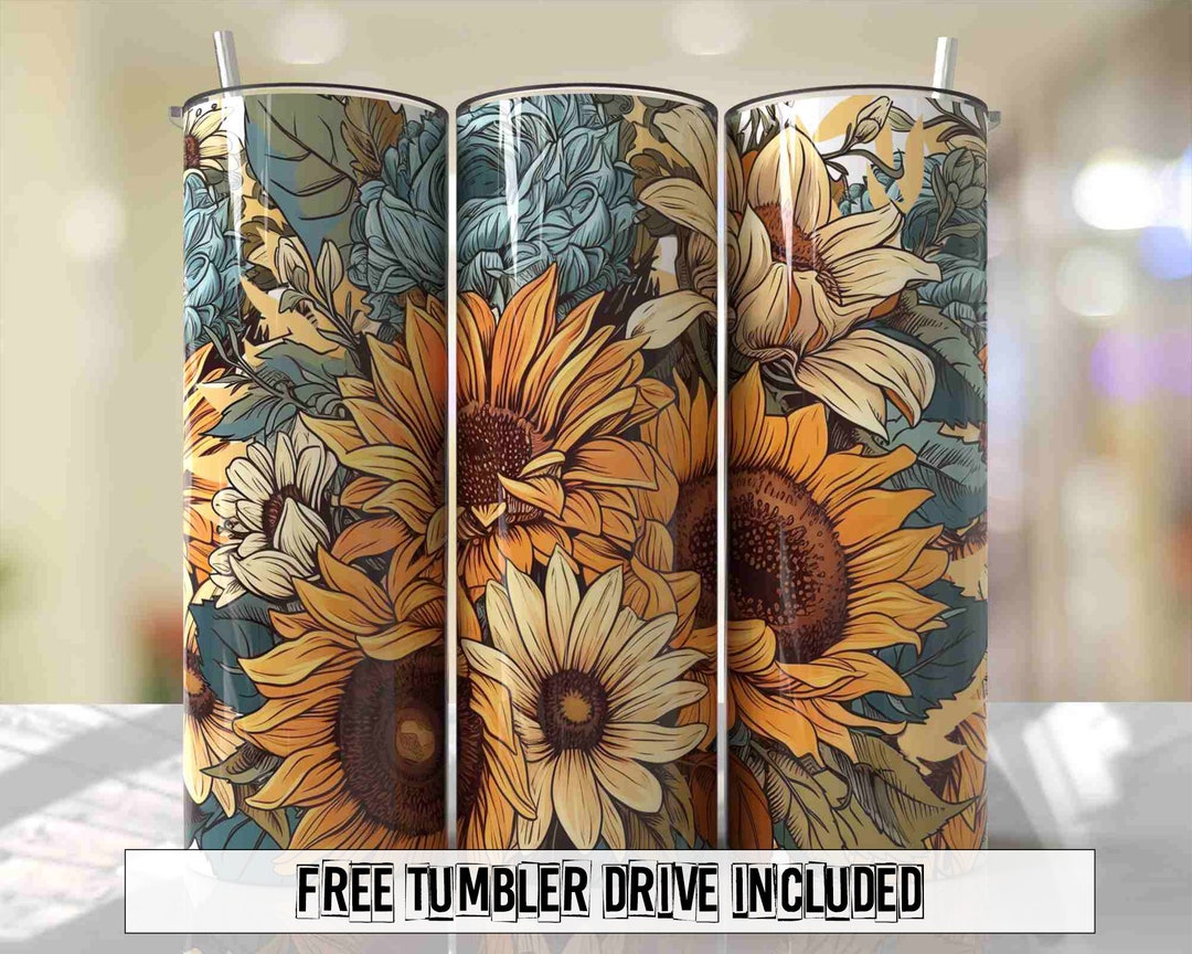 Sunflower Floral Seamless Tumbler Wrap Sunflower Bun Tumbler Wrap ...