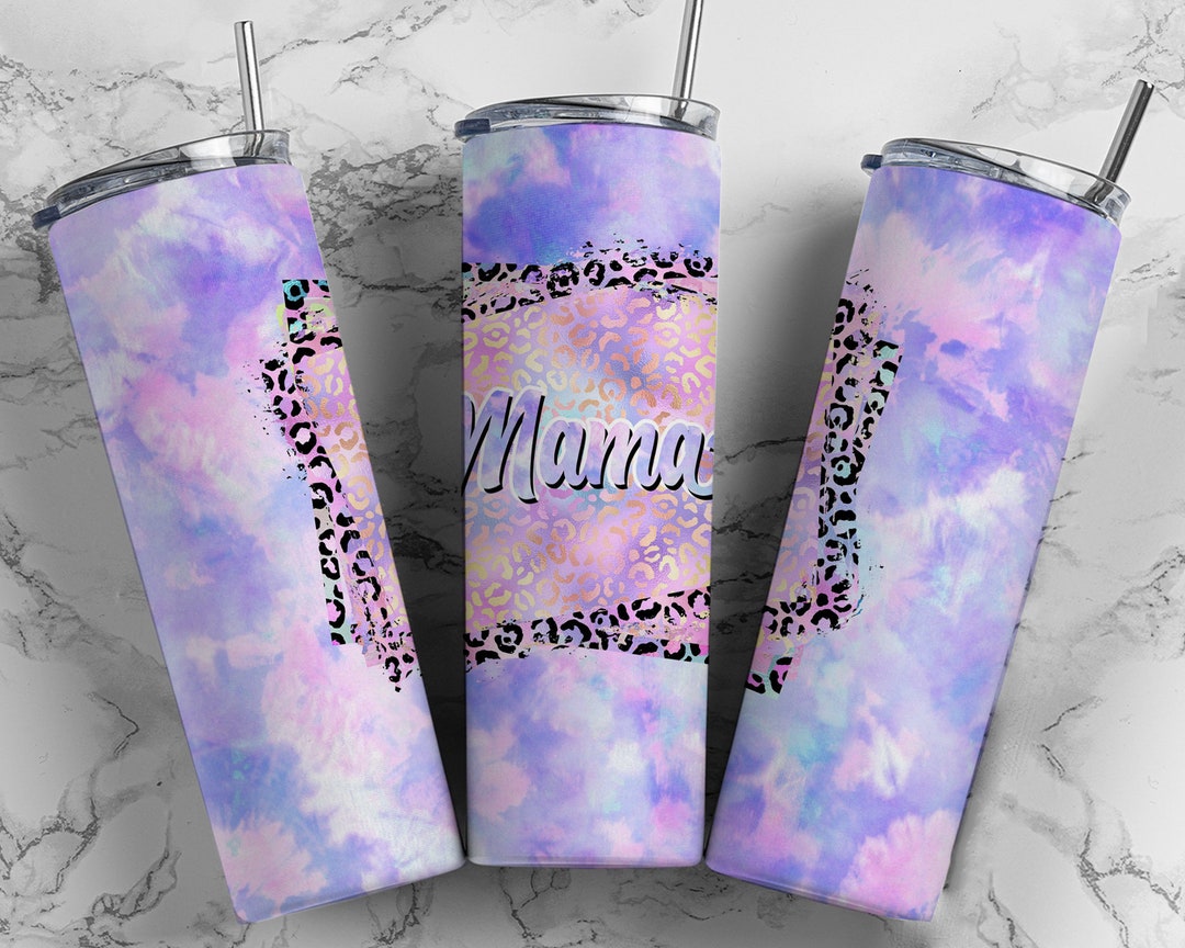 MAMA Purple Tie Dye Cheetah Print Tumbler Design Mother's Day Seamless ...