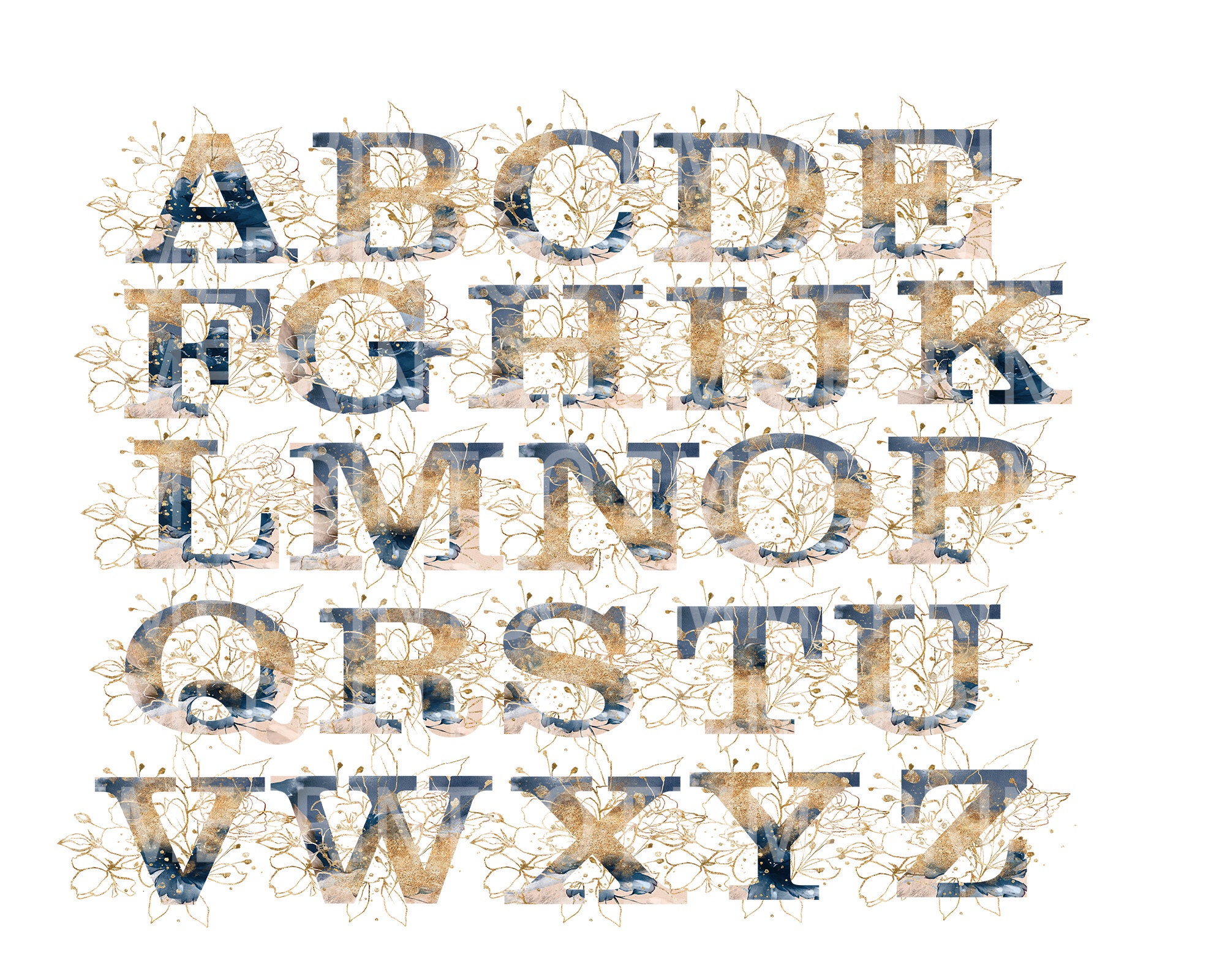 ALPHA Included Add Your Own Name Navy Blue Gold Floral - Etsy