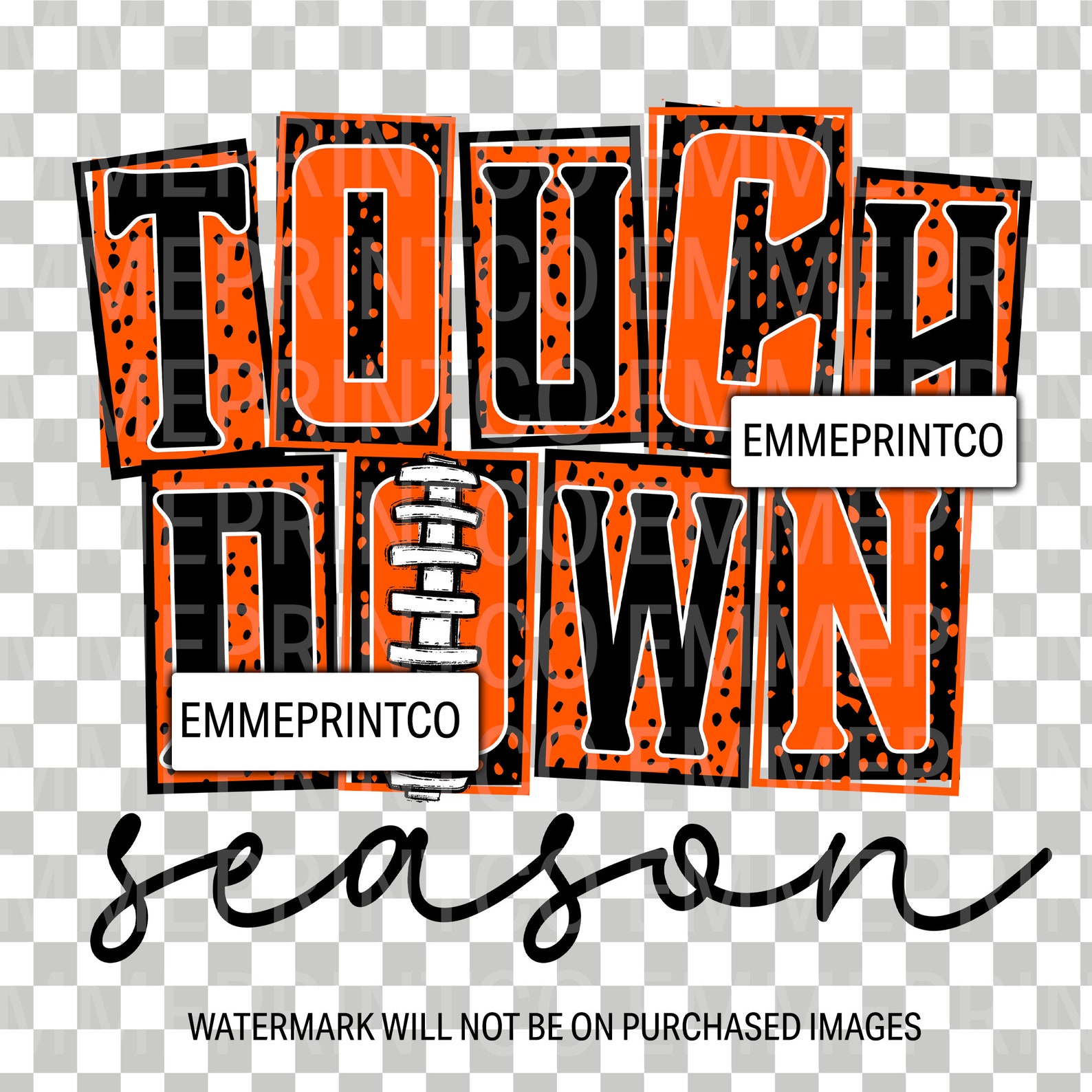 Touchdown Season Orange Black Football Sublimation Design PNG ...