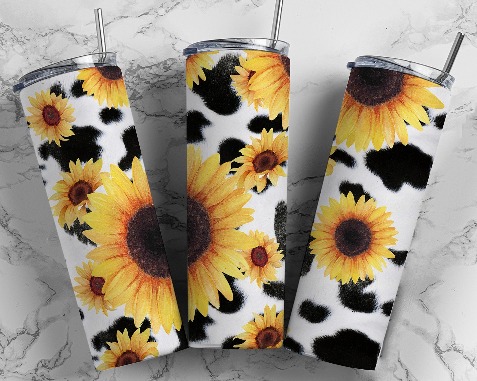 Sunflower Cow Print Tumbler Wrap PNG Tumbler Design Seamless Country ...