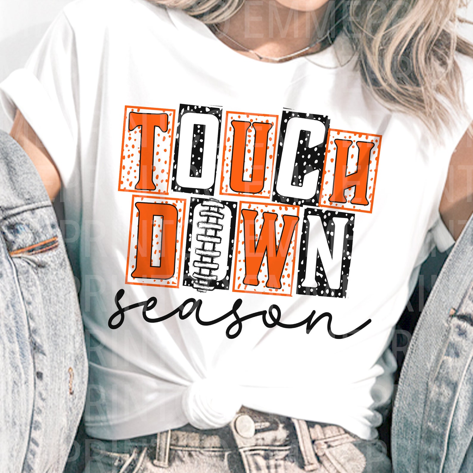 Touchdown Season Orange Black White Football Sublimation Design PNG ...