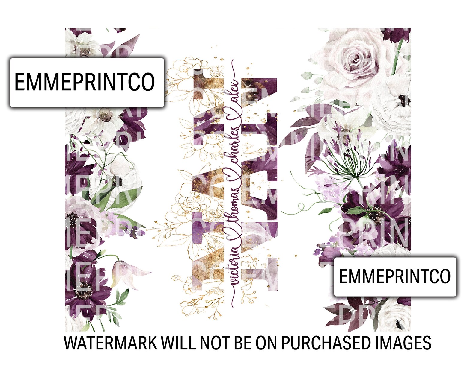 NAN Tumbler Wrap PNG Add Kids Names Purple Floral Tumbler - Etsy