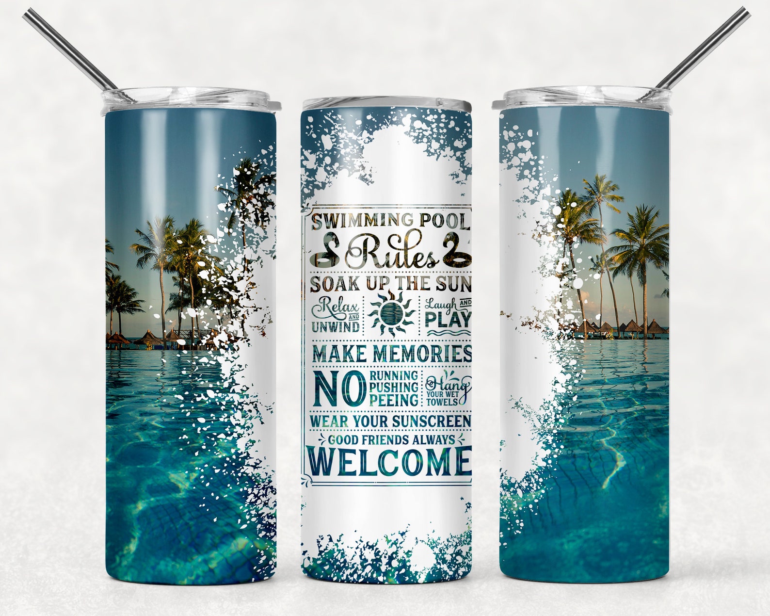 Seamless Pool Rules Tumbler Wrap PNG Summer Sublimation Designs ...