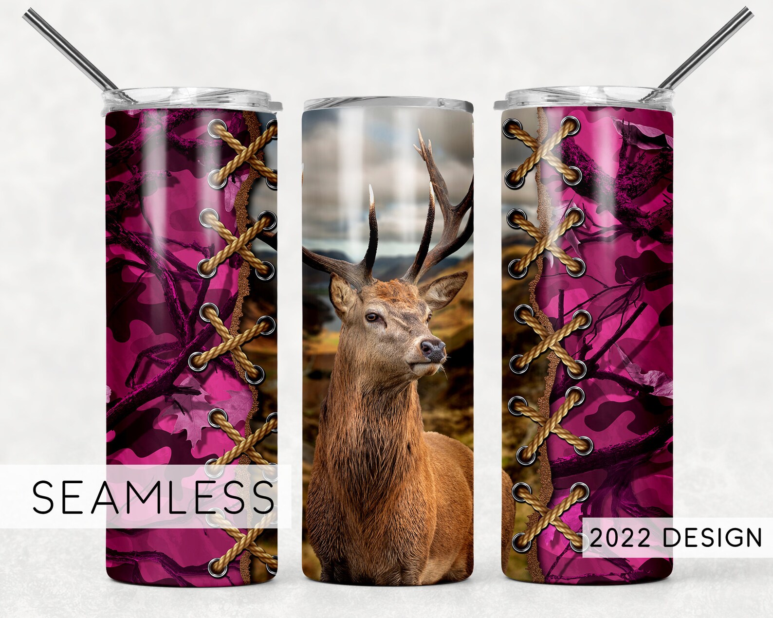 Pink Hunting Tumbler Design Deer Stag Hunter Female Seamless ...