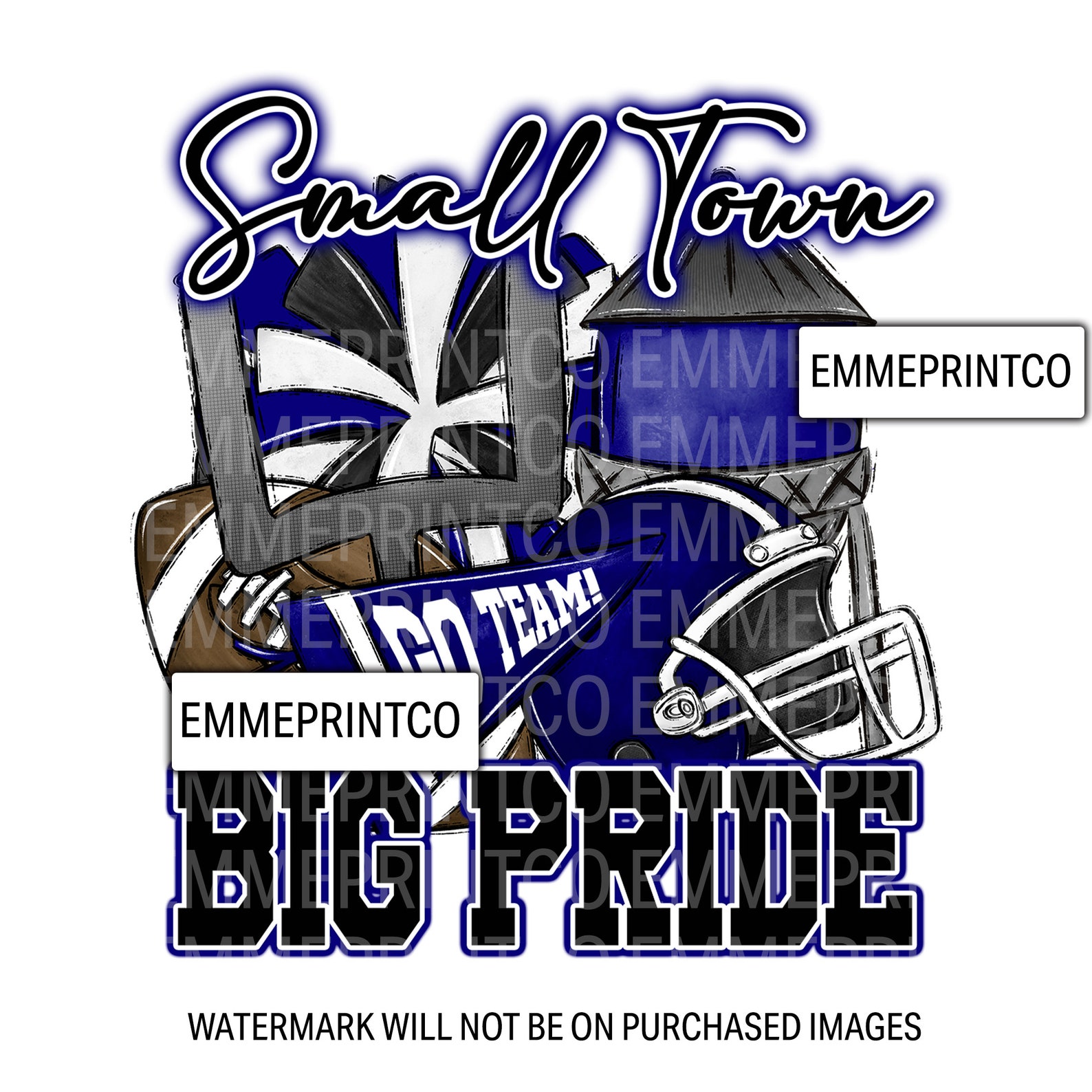 Small Town Big Pride Football Sublimation Design PNG - Royal Blue ...
