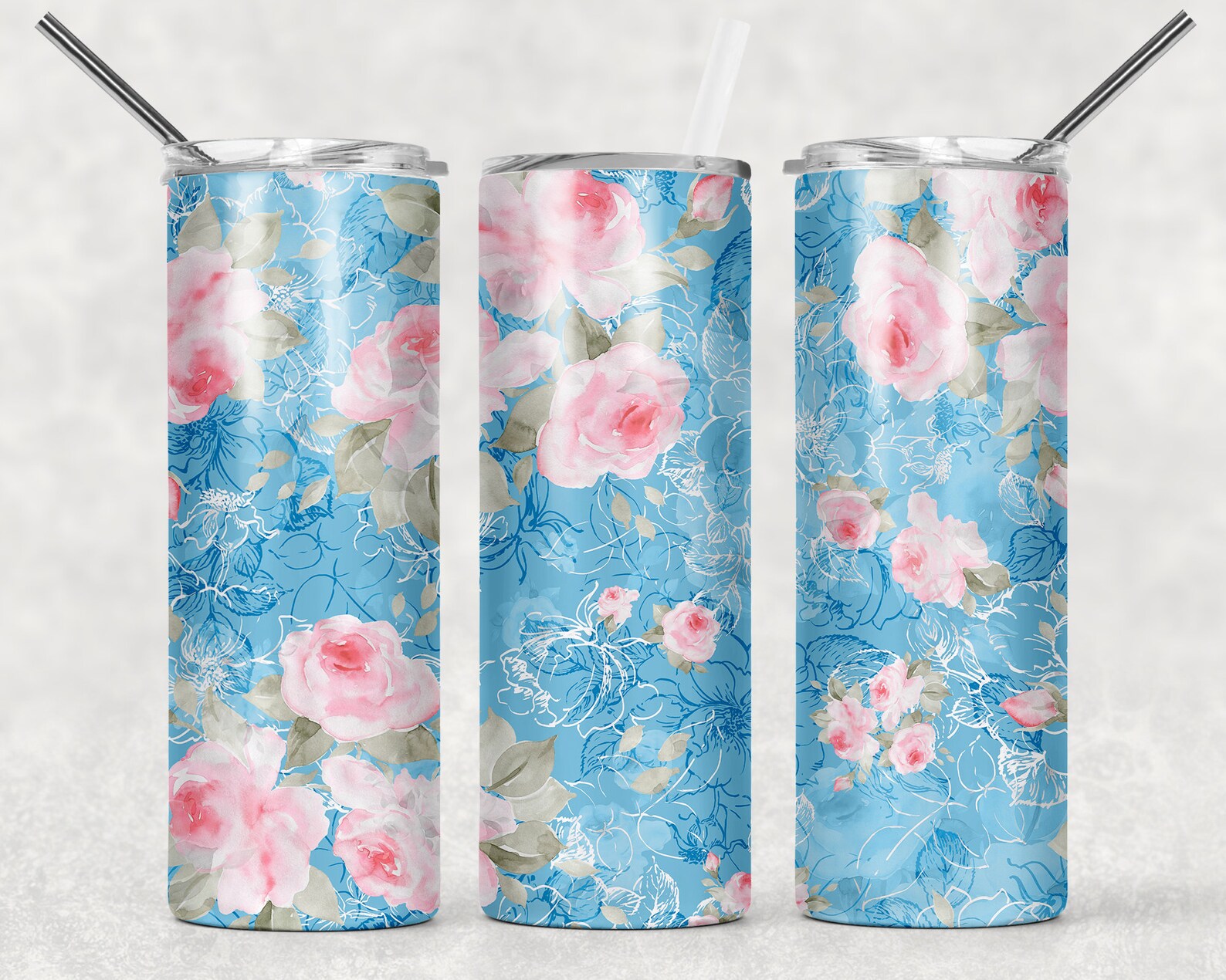 Blue Pink Floral Sublimation Designs for Tumbler Downloads - Etsy
