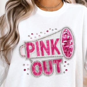 Cheer Pink Out Ribbon Sublimation Design Football Faux Embroidery ...
