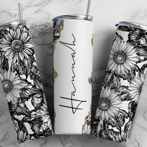 Floral Add Your Own Name Text Seamless Tumbler Design Gold Etsy