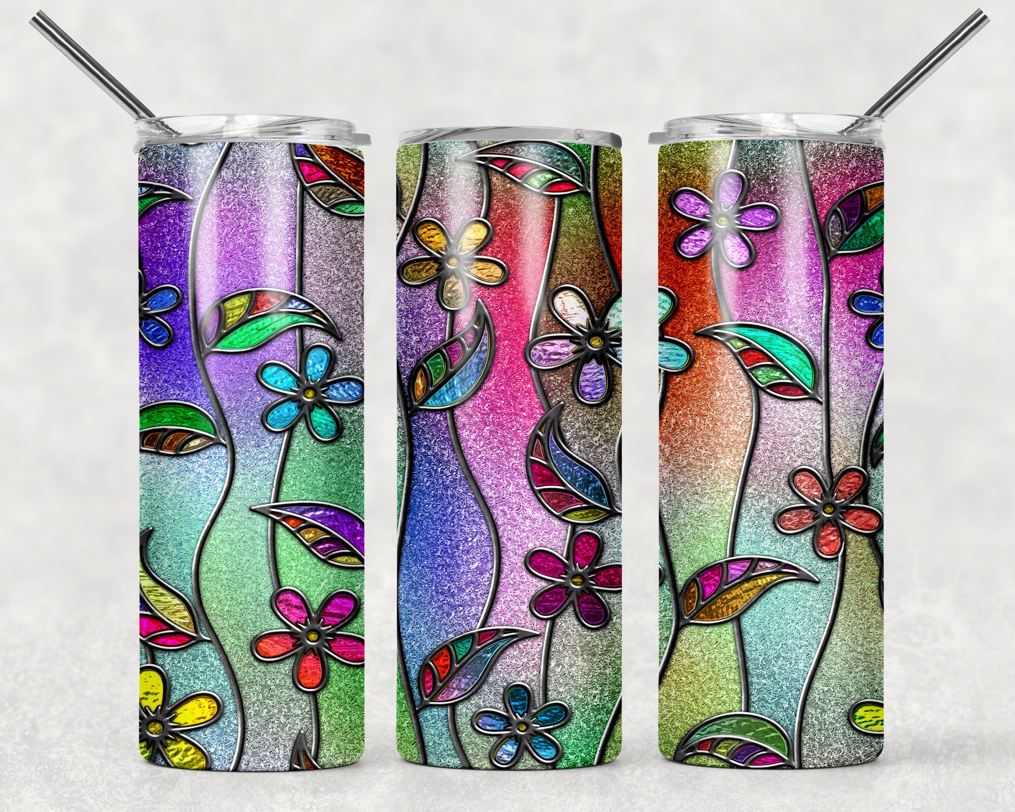 Seamless Stained Glass Flowers Sublimation Designs Downloads - Etsy Polska