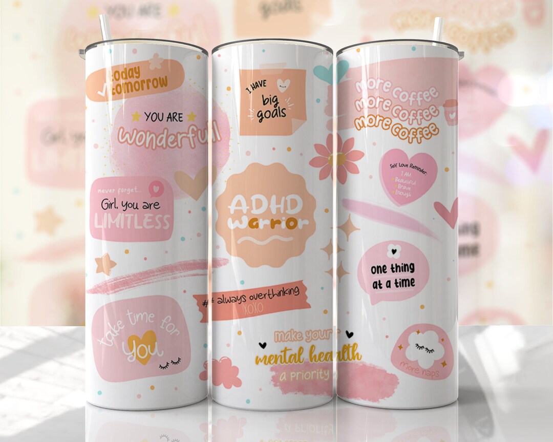 ADHD Positive Affirmations Sublimation Tumbler Wrap PNG - 20oz Skinny ...