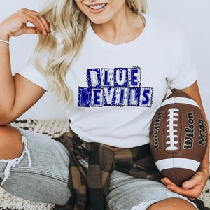 Blue Devils School Spirit Sublimation Design PNG - Blue White Tshirt ...