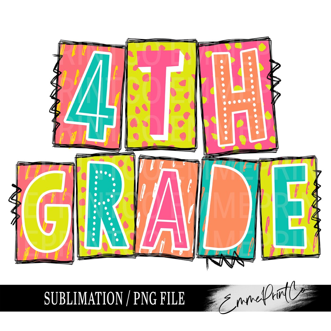 4th Grade Neon Sublimation Design PNG - Bright Neons School Grades PNG ...