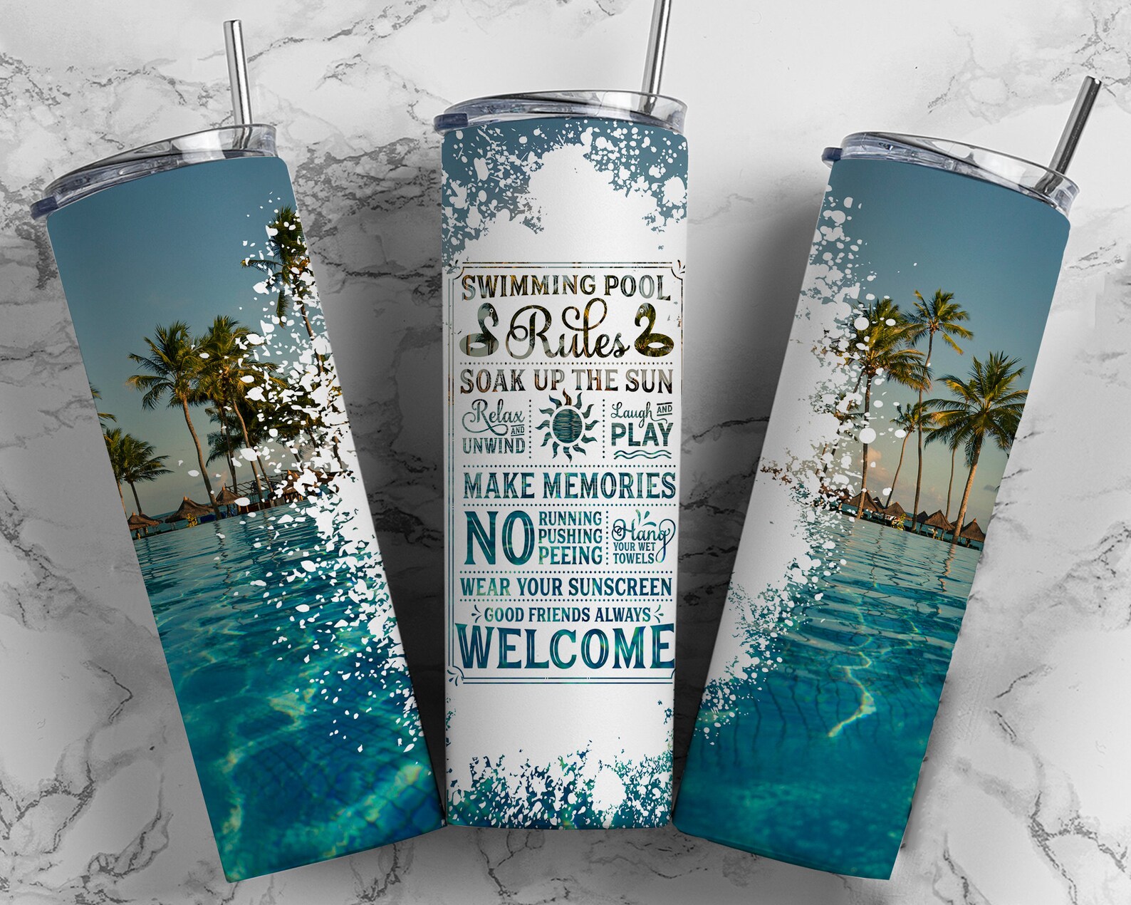 Seamless Pool Rules Tumbler Wrap PNG Summer Sublimation Designs ...
