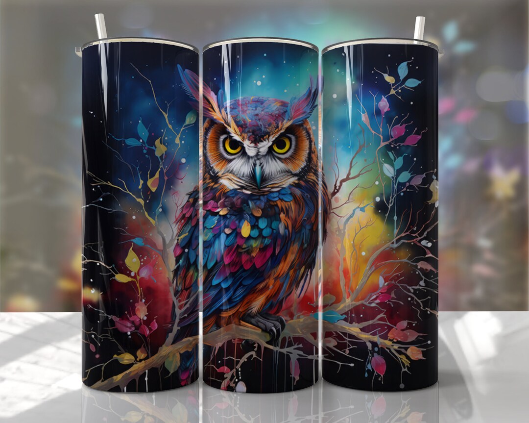 Beautiful Owl Tumbler Wrap Sublimation Designs - Alcohol Ink Seamless ...