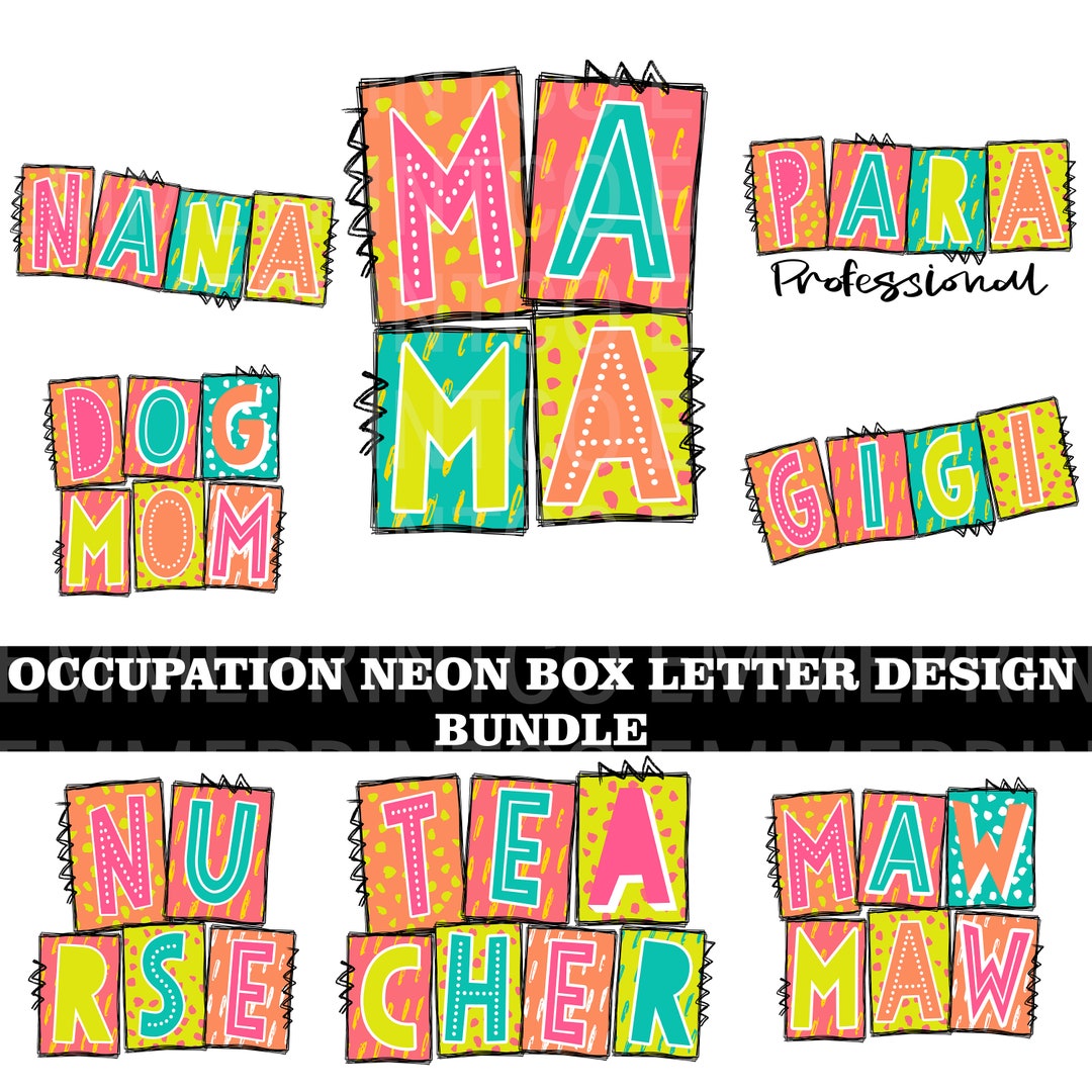 Neon Bright Names, Occupation Scribble Dalmation Dots Bundle Mom, Nana ...