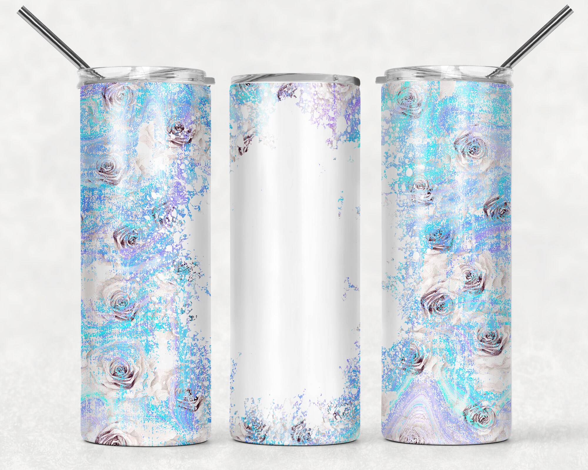 Blue Floral Tumbler Wrap Background Seamless Sublimation - Etsy