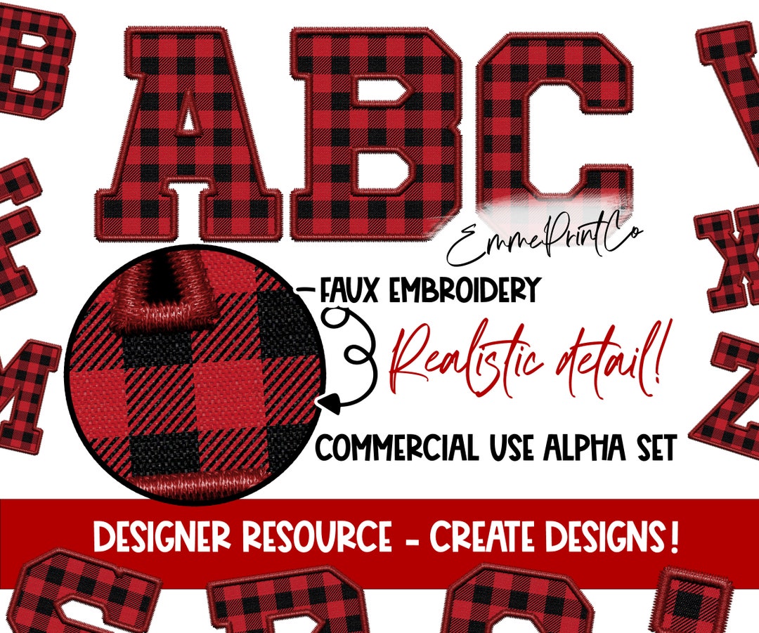 Plaid - Faux Embroidery Applique Alpha Set - Alphabet Sublimation PNG ...