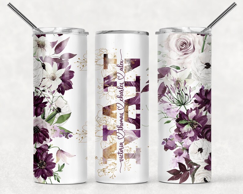 NAN Tumbler Wrap PNG Add Kids Names Purple Floral Tumbler - Etsy