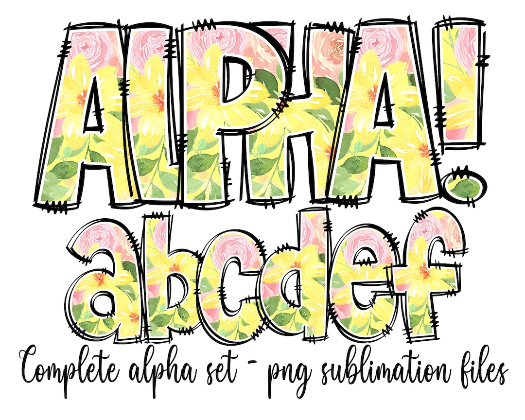 Alpha Set Bright Floral Print - Letters Pack - Clipart Alphabet ...