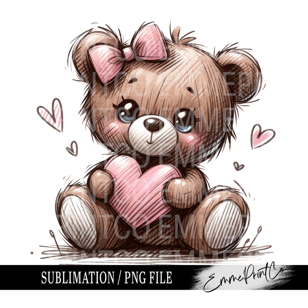 Teddy Bear - Valentine's Day - Sublimation Design Download PNG - DTF ...