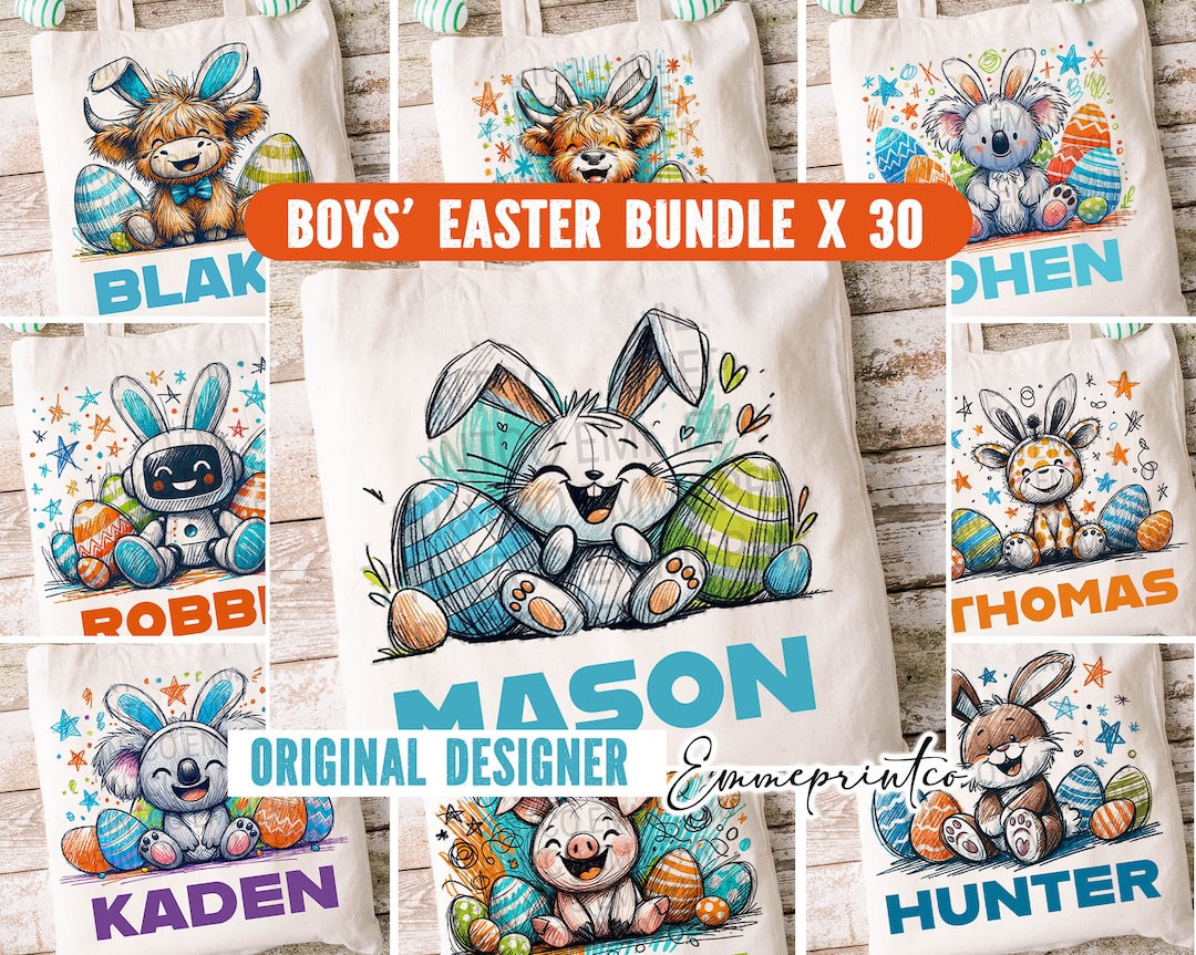 EASTER Sublimation BOYS Name Mega Bundle of 30 Cute Animals Sublimation ...