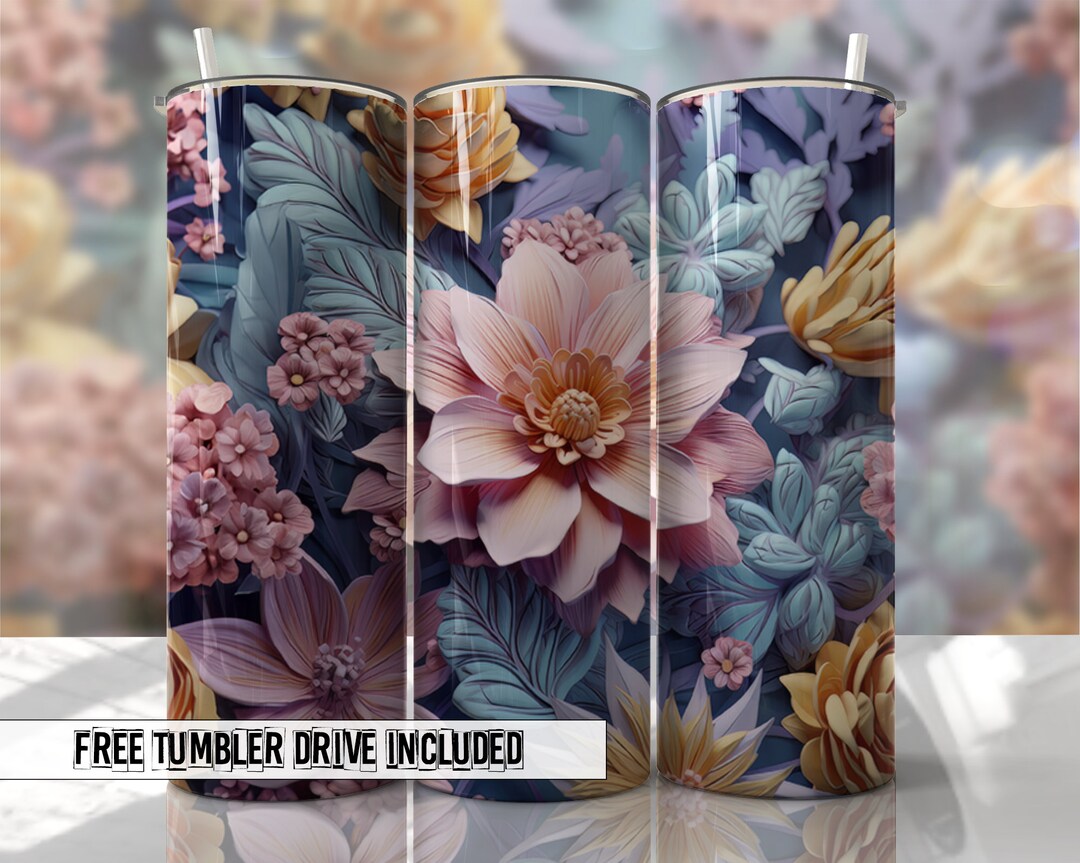 3D Tumbler Wrap Flower Floral Seamless Wrap Sublimation Designs ...
