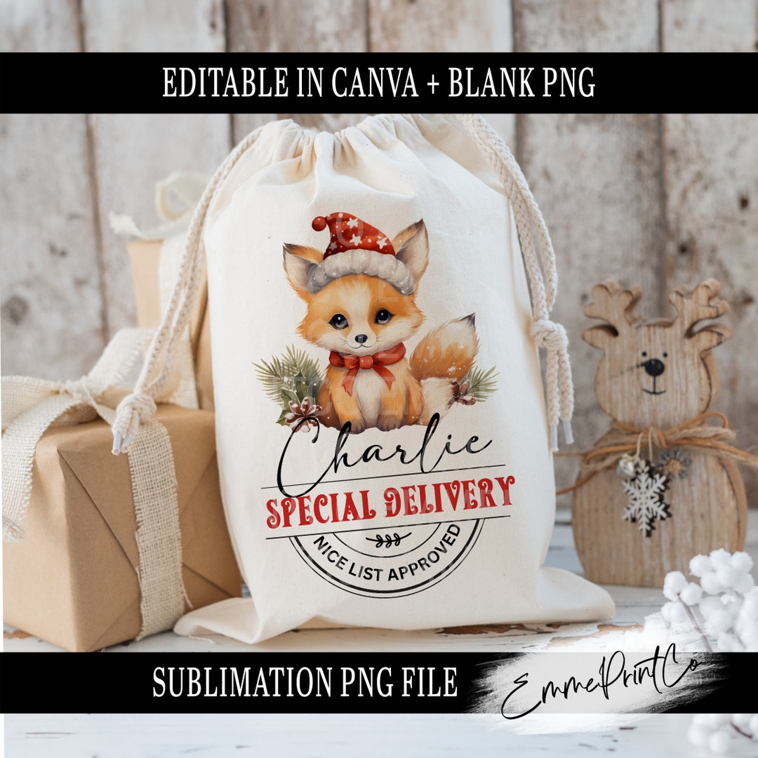 Cute Baby Fox - Santa Sack Christmas Sublimation PNG Add Name ...
